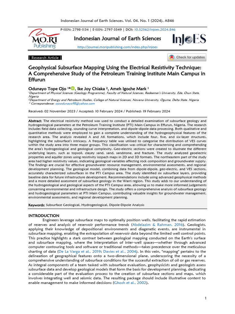 Geophysical Subsurface Mapping Using The Electrica | PDF | Geology | Hydrogeology