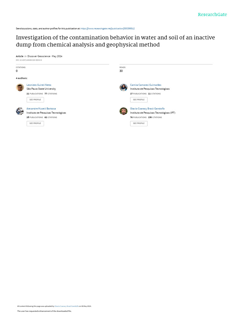 Investigation of The Contamination Behavior in Water and Soil of An ...