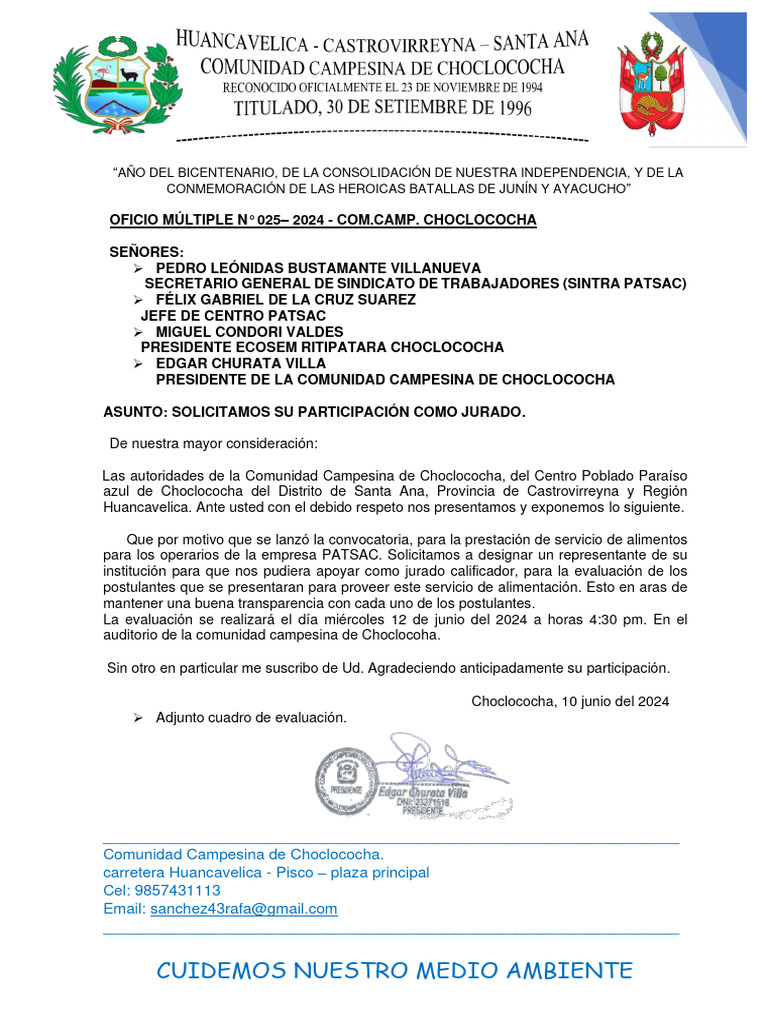 Oficio Multiple 025 Comedor Patsac | PDF | Gobierno