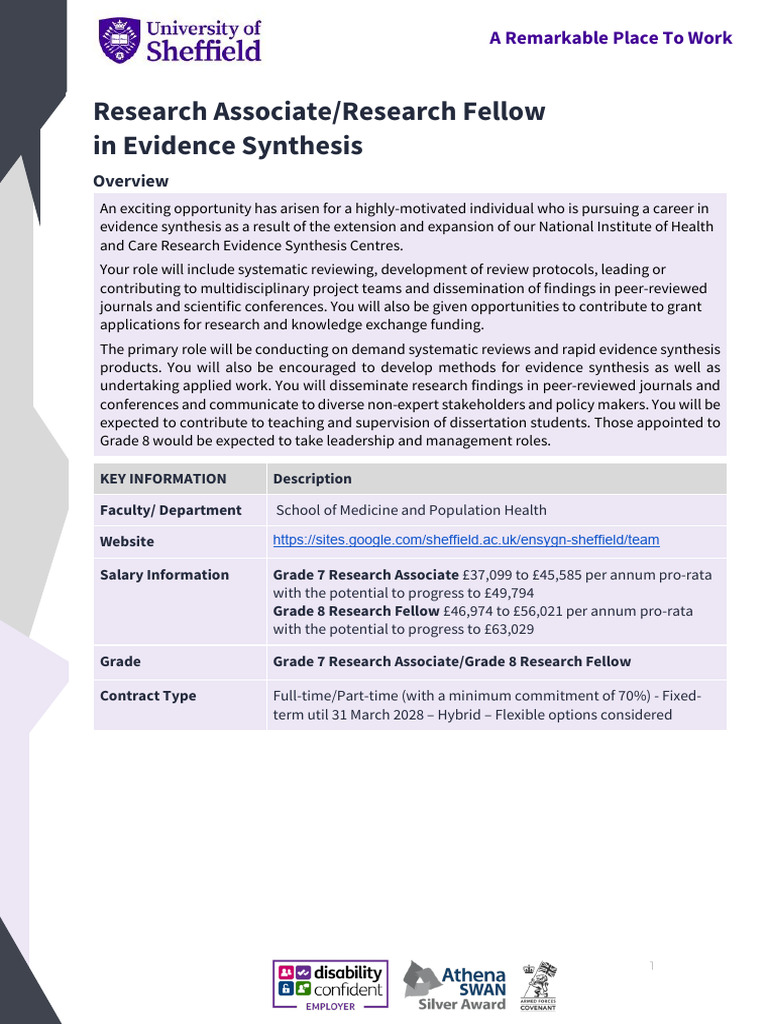 Research Associate Fellow Evidence Synthesis - ATJ | PDF | Experience ...