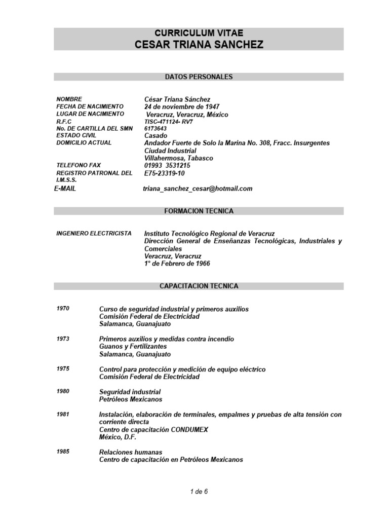 Curriculum Cesar Triana Sanchez Junio 2014 | PDF | México | Ingenieria ...