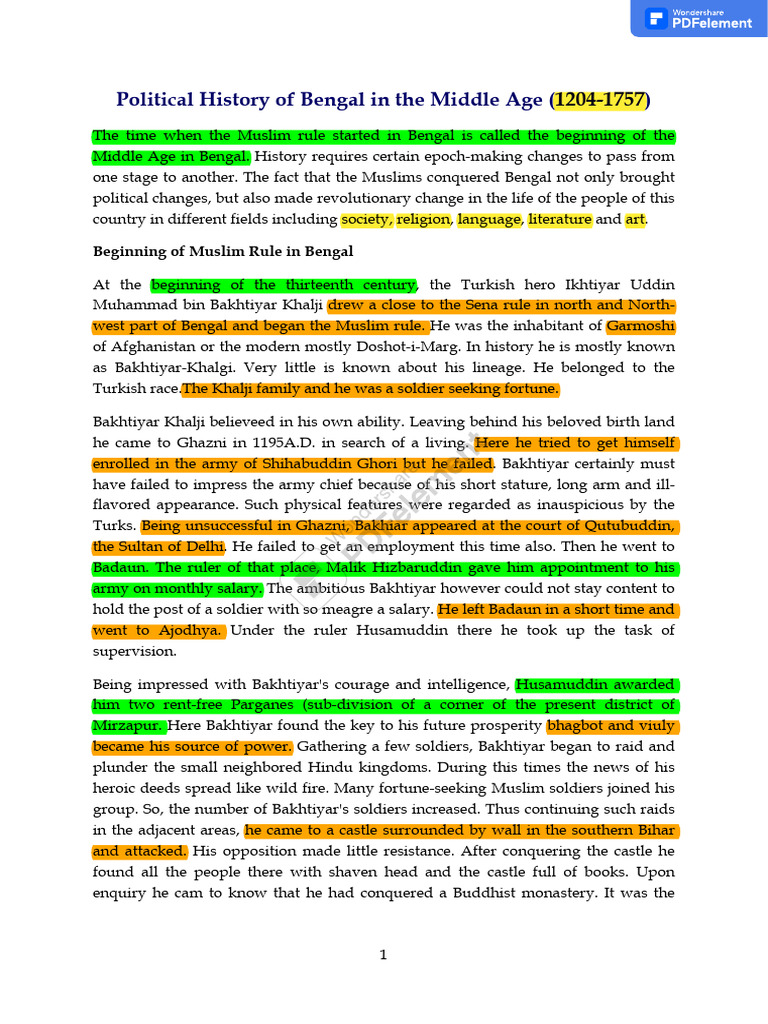 History of Bengal in The Middle Age | PDF | Bengal | Mughal Empire