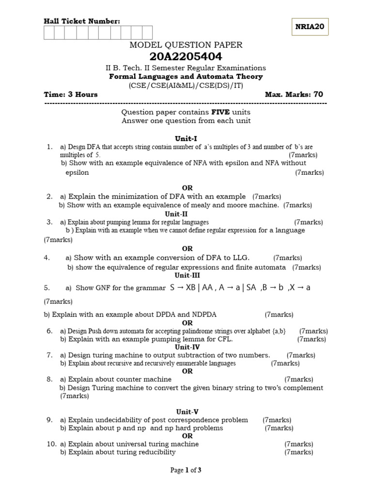 Nria20 Ii - Ii Flat Model Paper Set-2 | PDF | Models Of Computation ...