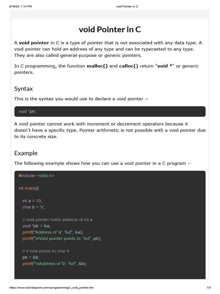 Void Pointer in C | Download Free PDF | Pointer (Computer Programming ... Void Pointer in C | Download Free PDF | Pointer (Computer Programming ...