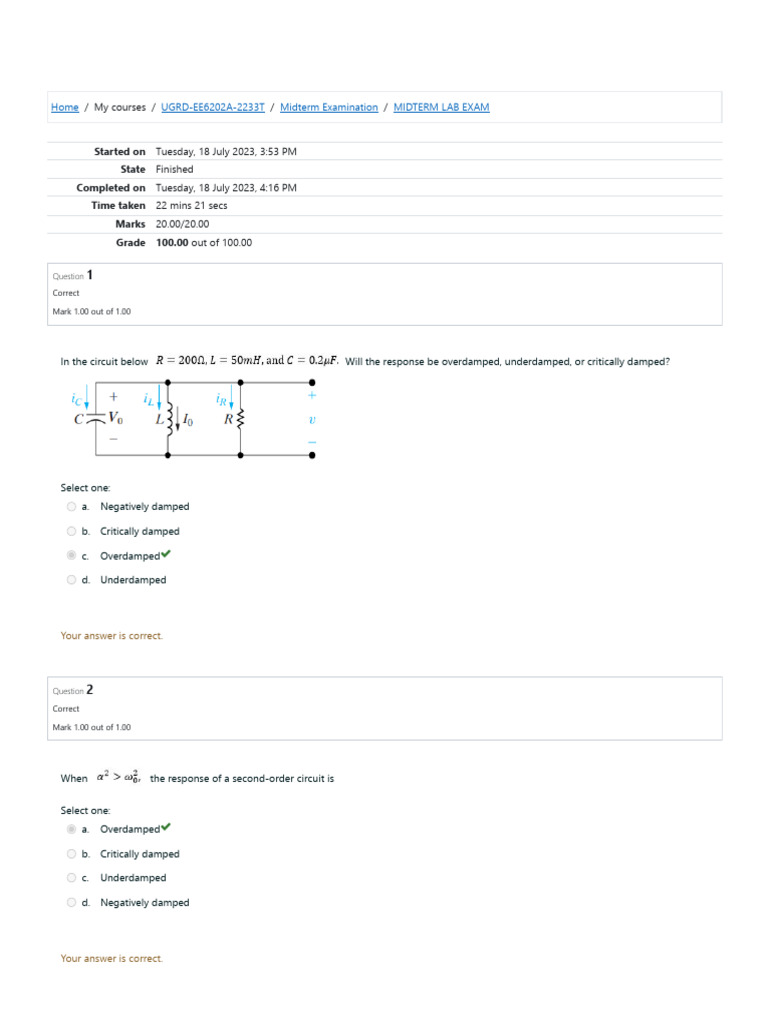 Fundamentals of Electric Circuits 2 - Midterm Lab Exam | PDF | Damping ...