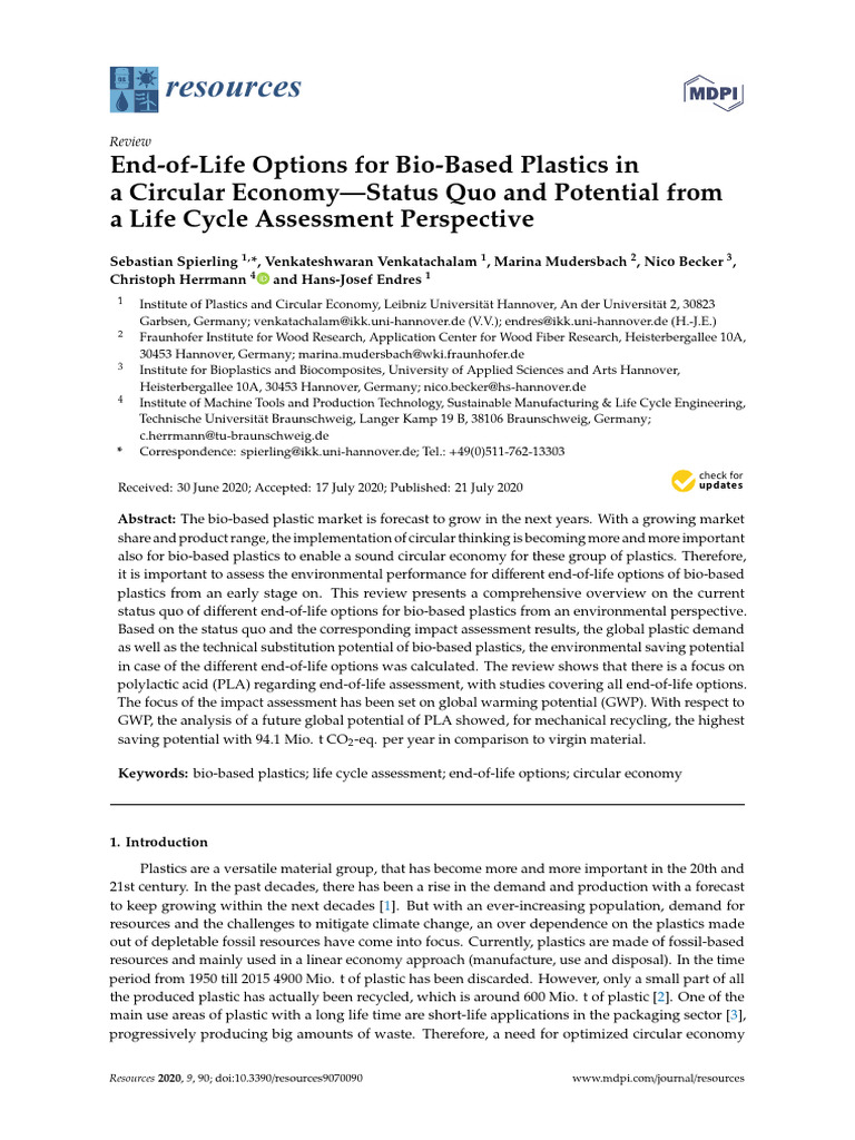 End-of-Life Options for Bio-Based Plastics in | PDF | Life Cycle ...