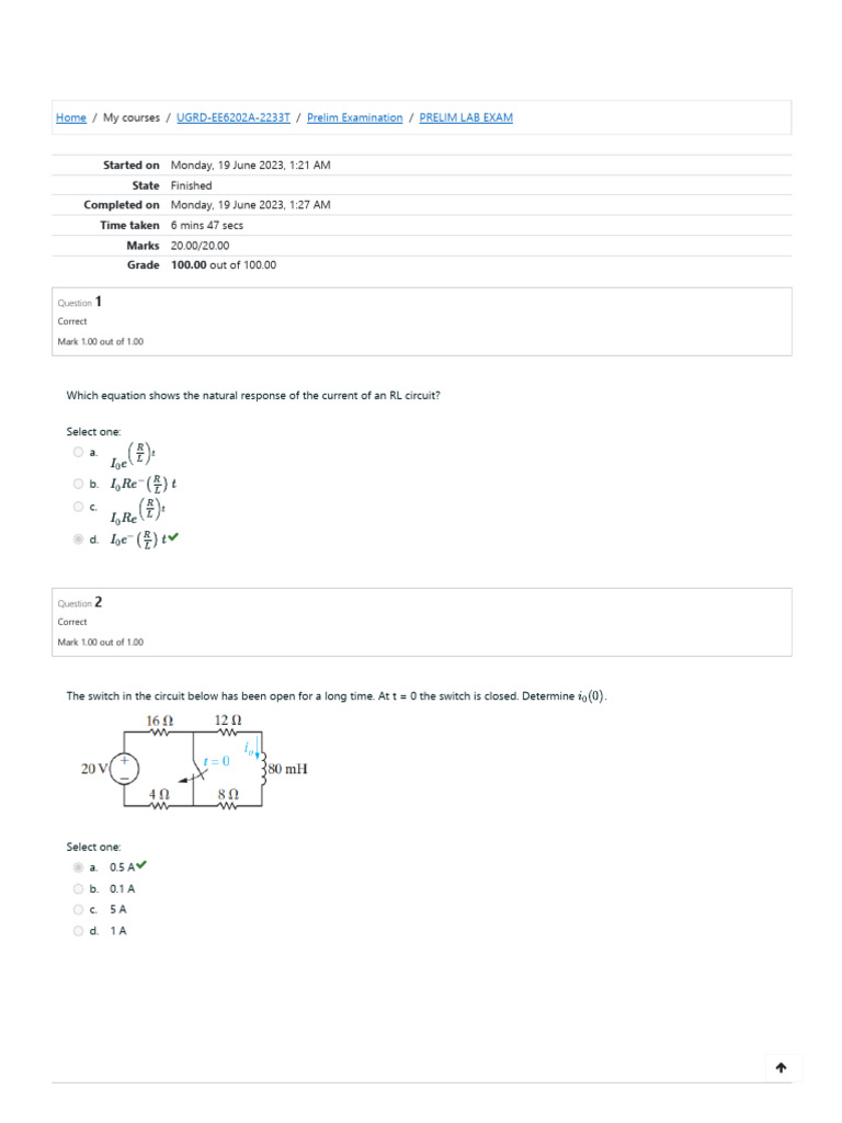 Fundamentals of Electric Circuits 2 - Prelim Lab Exam | PDF | Electrical Network | Capacitor
