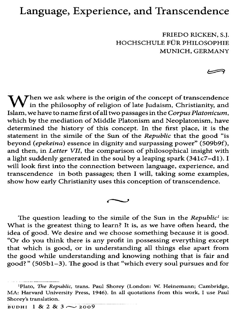 Language, Experience, and Transcendence | PDF | Idea | Neoplatonism