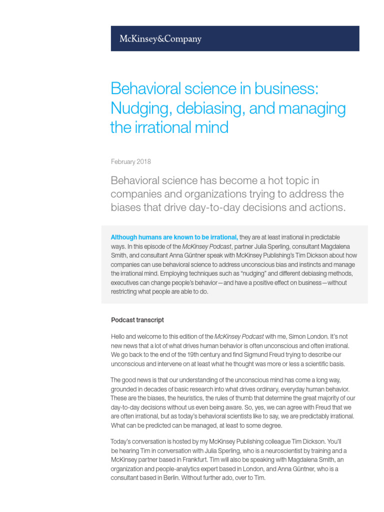 Behavioral Science in Business Nudging Debiasing and Managing The ...