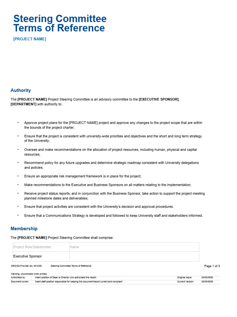 07 Steering Committee Terms of Reference - Dotx | PDF | Committee ...
