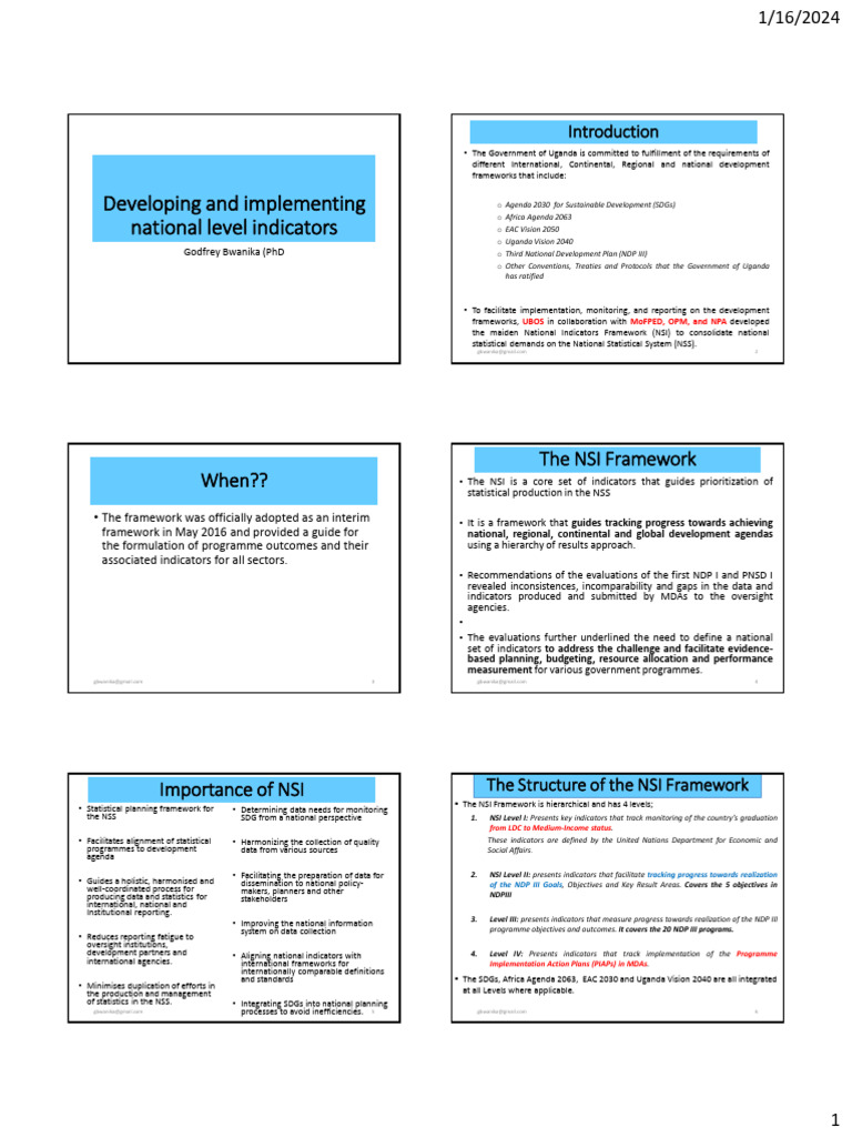 Uganda's National Indicators Framework | PDF | Agriculture | Uganda