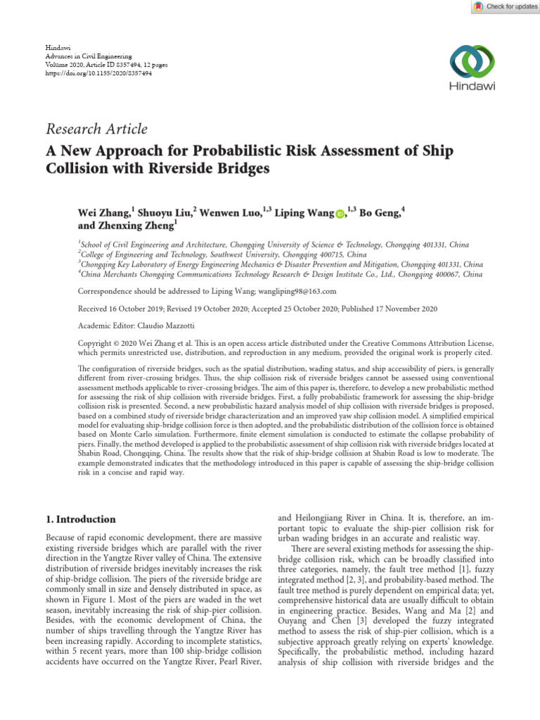 Advances in Civil Engineering - 2020 - Zhang - A New Approach for Probabilistic Risk Assessment ...