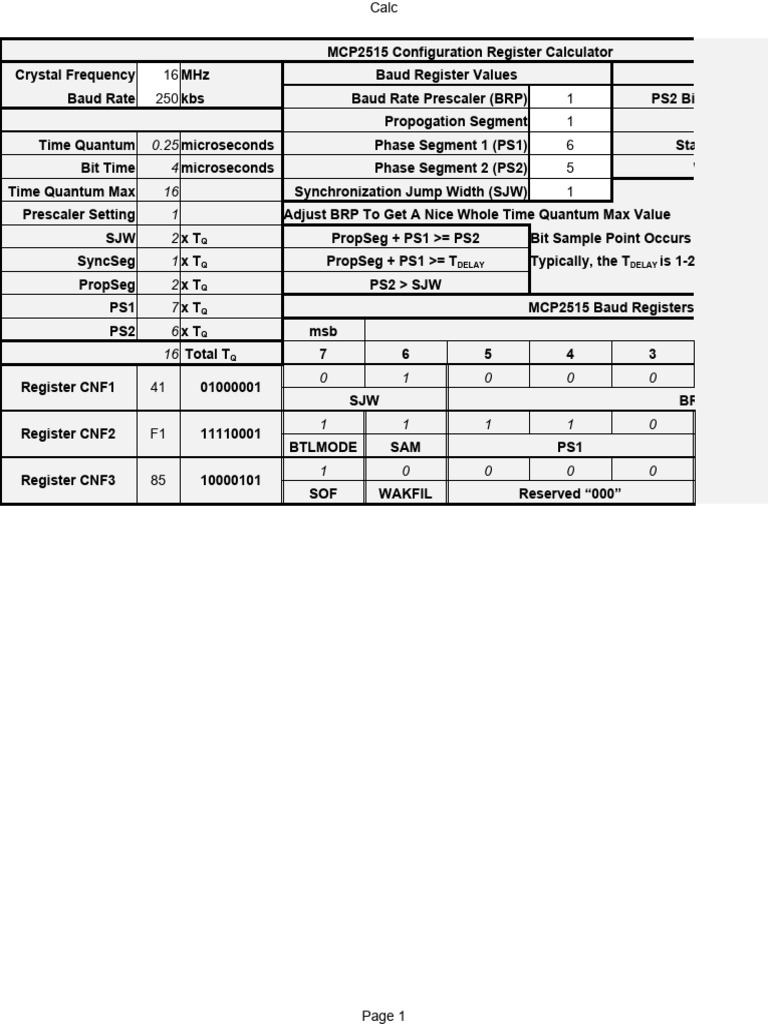 MCP2515 Calc | PDF | Electrical Engineering | Telecommunications