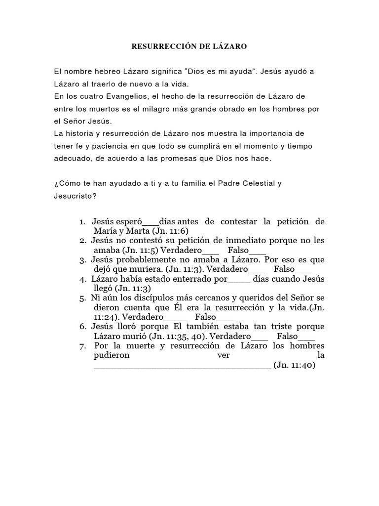 Resurrección de Lázaro Clase | PDF | Lázaro De Betania | Jesús