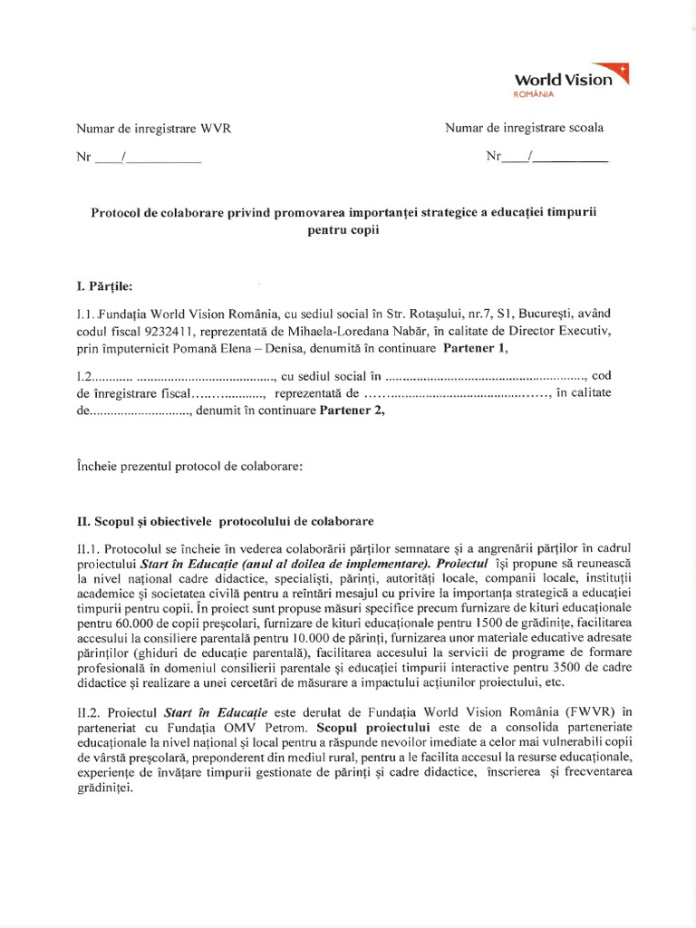 Protocol de Colaborare - Anul II - Start in Educatie | PDF
