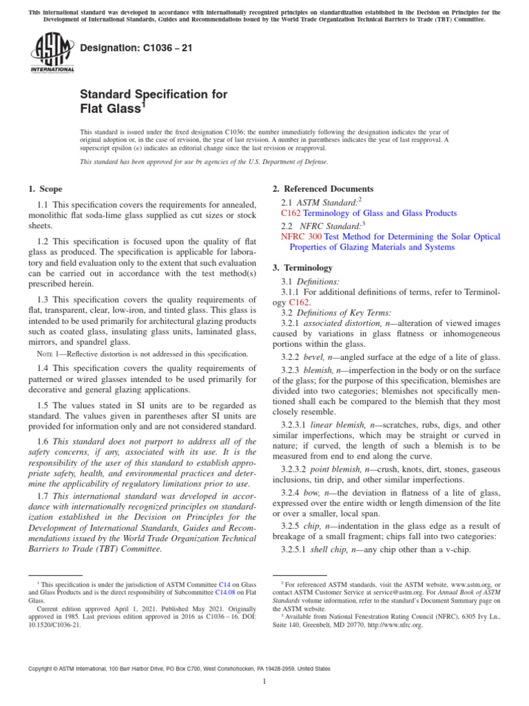美标ASTM C1036-21 1 | PDF | Glasses | Mirror