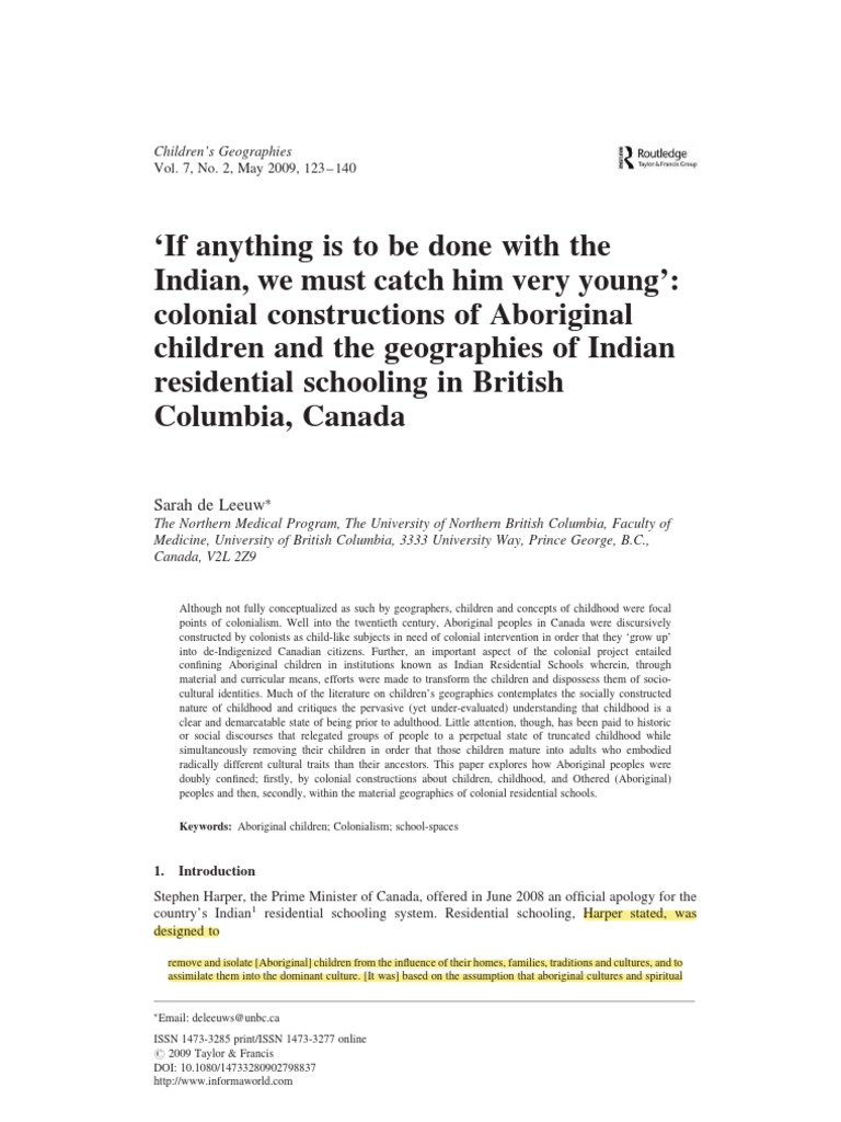 Colonialism and Aboriginal Childhood in BC | PDF | Colonialism | Canada