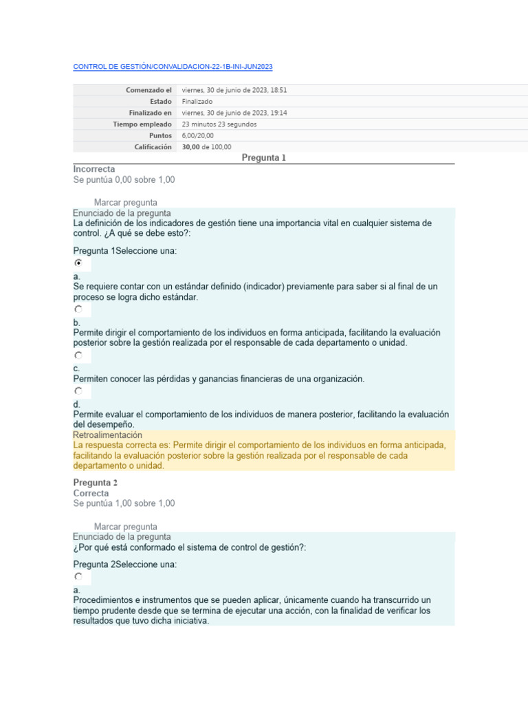 Examen Final Control de Gestión | Descargar gratis PDF | Presupuesto | Business