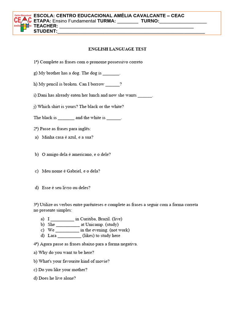 Prova de Inglês CEAC | PDF