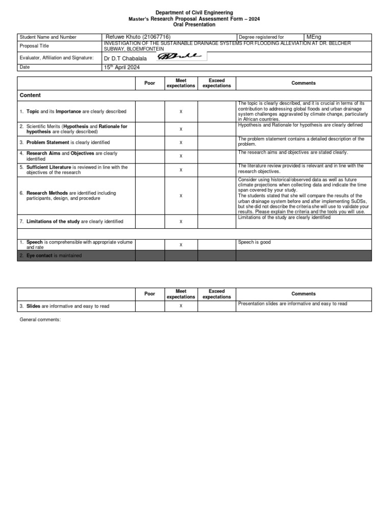 MEng-Assessment Form - DR D.T Chabalala | PDF | Hypothesis | Science