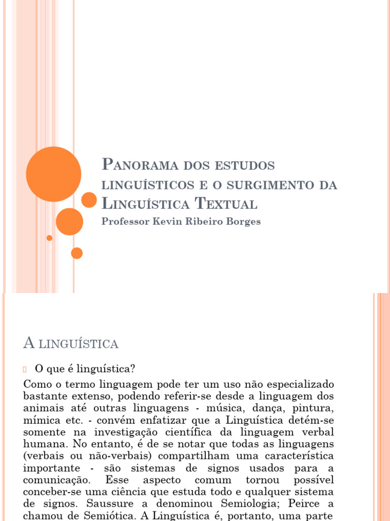 Panorama Dos Estudos Lingu-Sticos e o Surgimento Da Lingu-Stica Textual ...