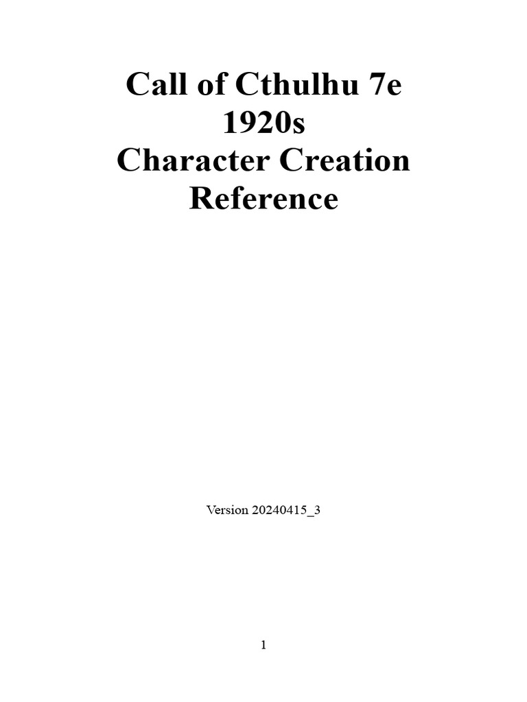 CoC 7e Character Creation Reference | PDF | Knowledge | Medicine