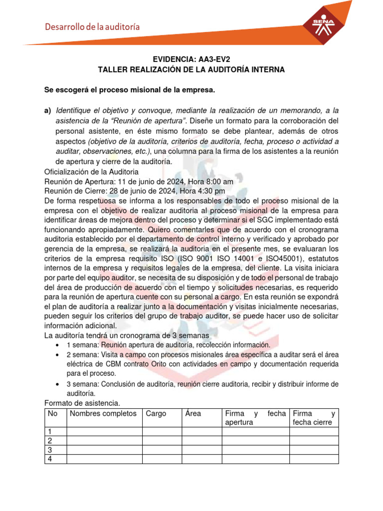 Formato - Evidencia - AA3 - Ev2 - Taller-Nelson González | PDF | Auditoría | Business