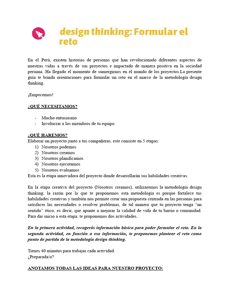 Metodología Design Thinking - Formular El Reto | Descargar gratis PDF ...