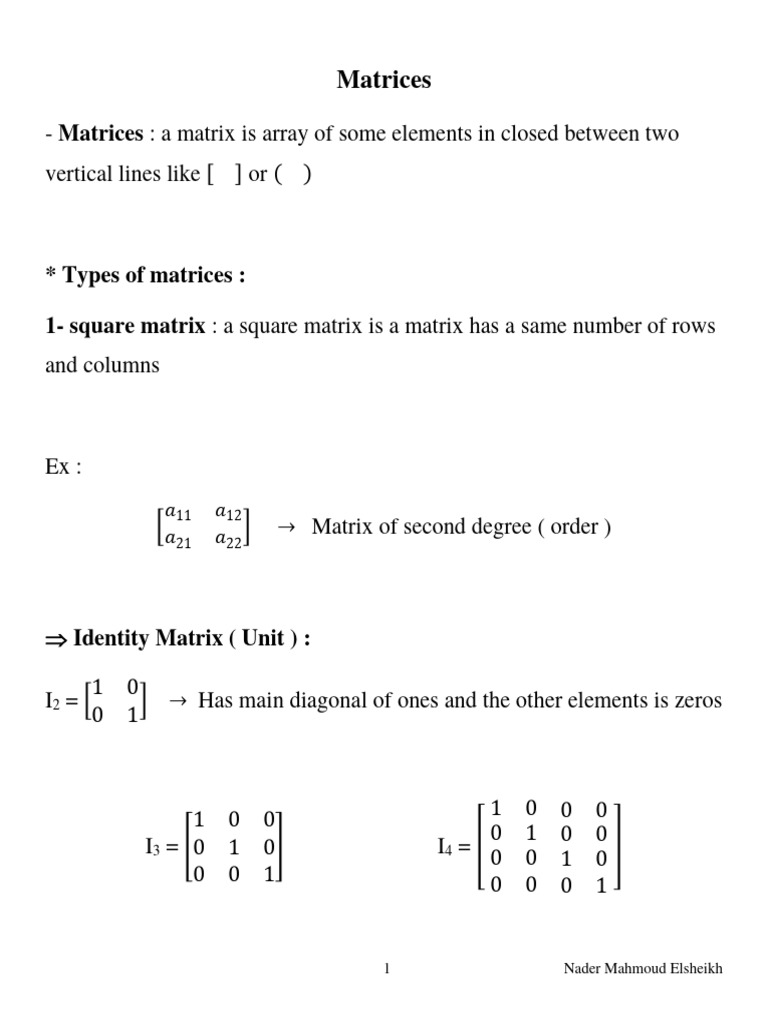 1 - Matrices | PDF | Matrix (Mathematics) | Algebra