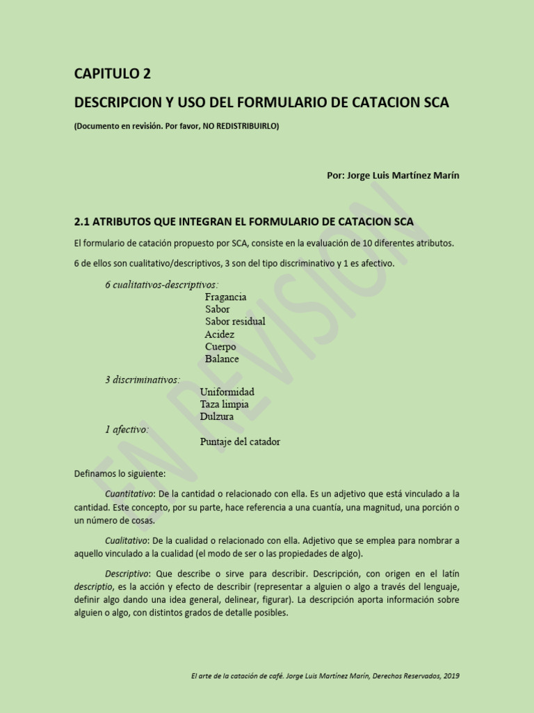 EL FORMULARIO DE CATACION SCA | PDF | café | Sentidos