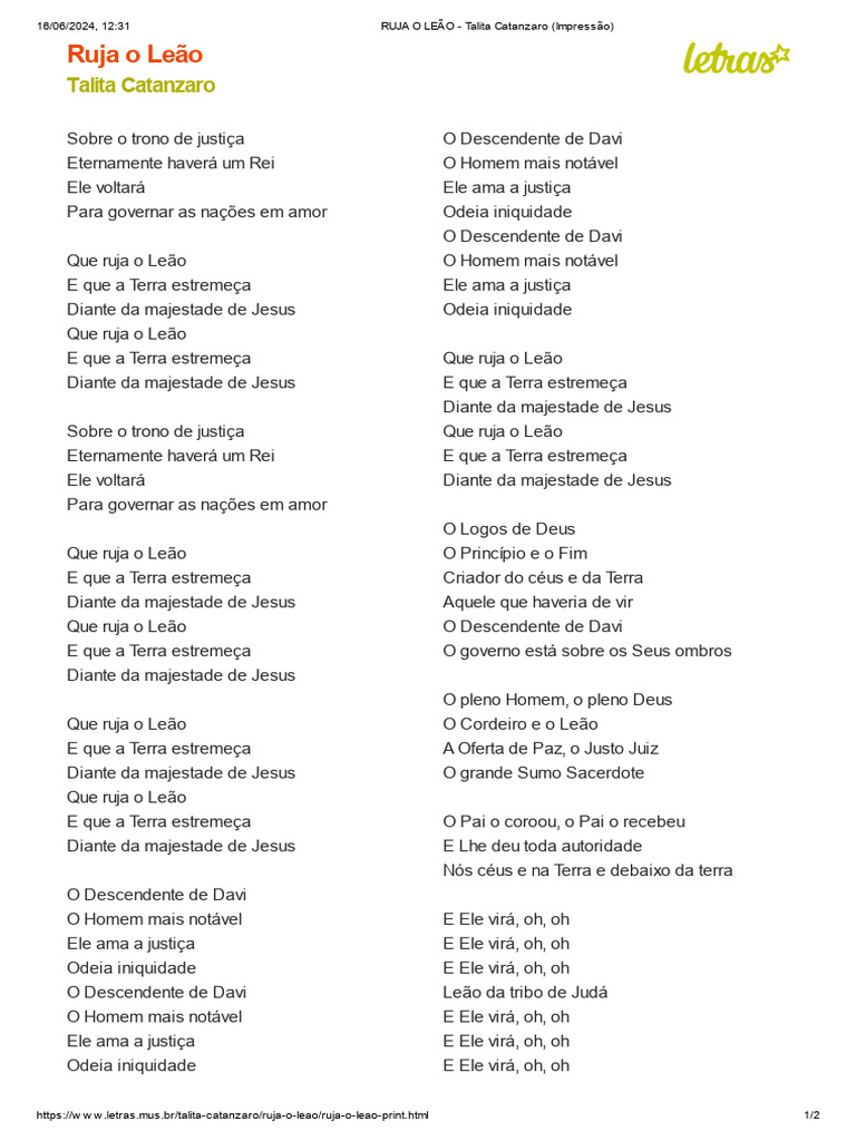 RUJA O LEÃO - Talita Catanzaro (Impressão) | PDF | Conteúdo bíblico ...