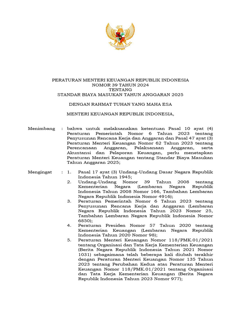 Standar Biaya Masukan Tahun Anggaran 2025 | PDF