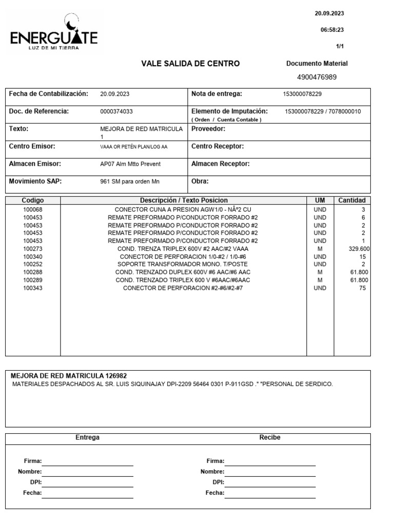 Orden 153000078229 R 374033 Mejora de Red Matricula 126982 | PDF