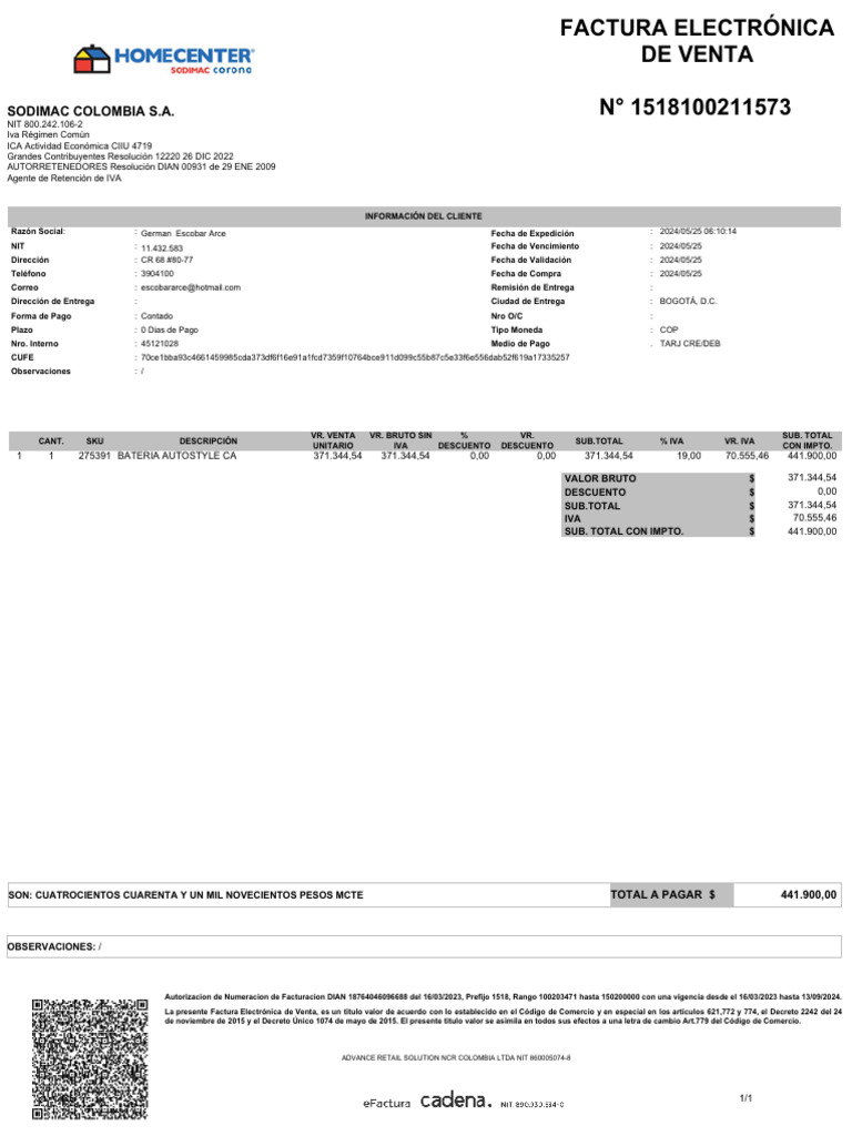 factura bateria | Descargar gratis PDF | Pagos | Tecnología bancaria