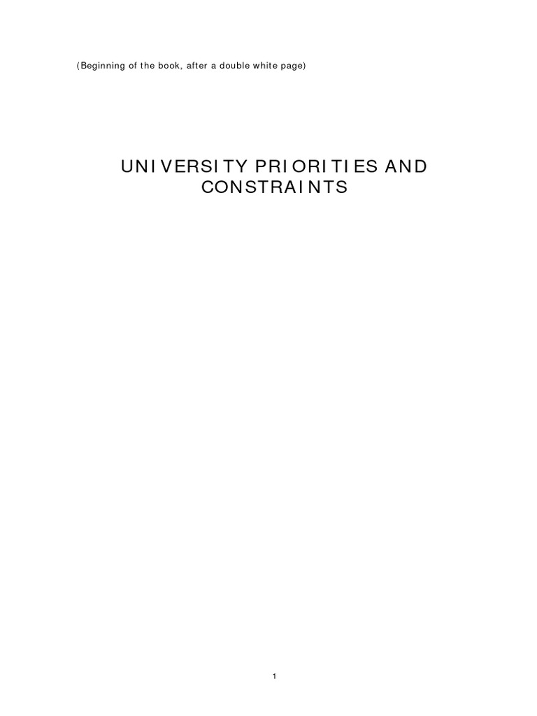 University Priorities and Constraints: (Beginning of The Book, After A ...