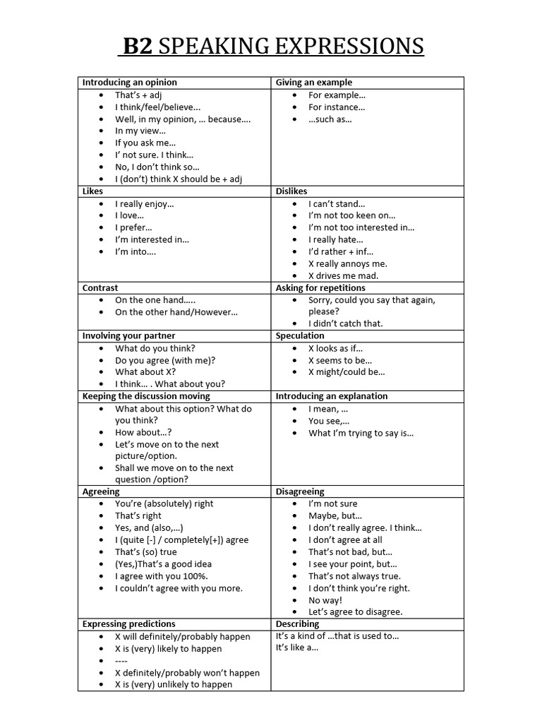 B2 Speaking Expressions | PDF