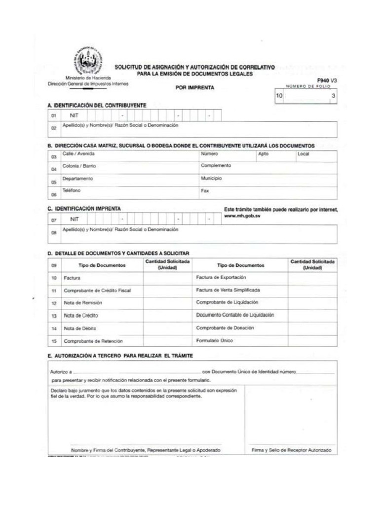 Solicitud de Asignación y Autorización de Correlativo para La Emisión de Documentos Legales Por ...