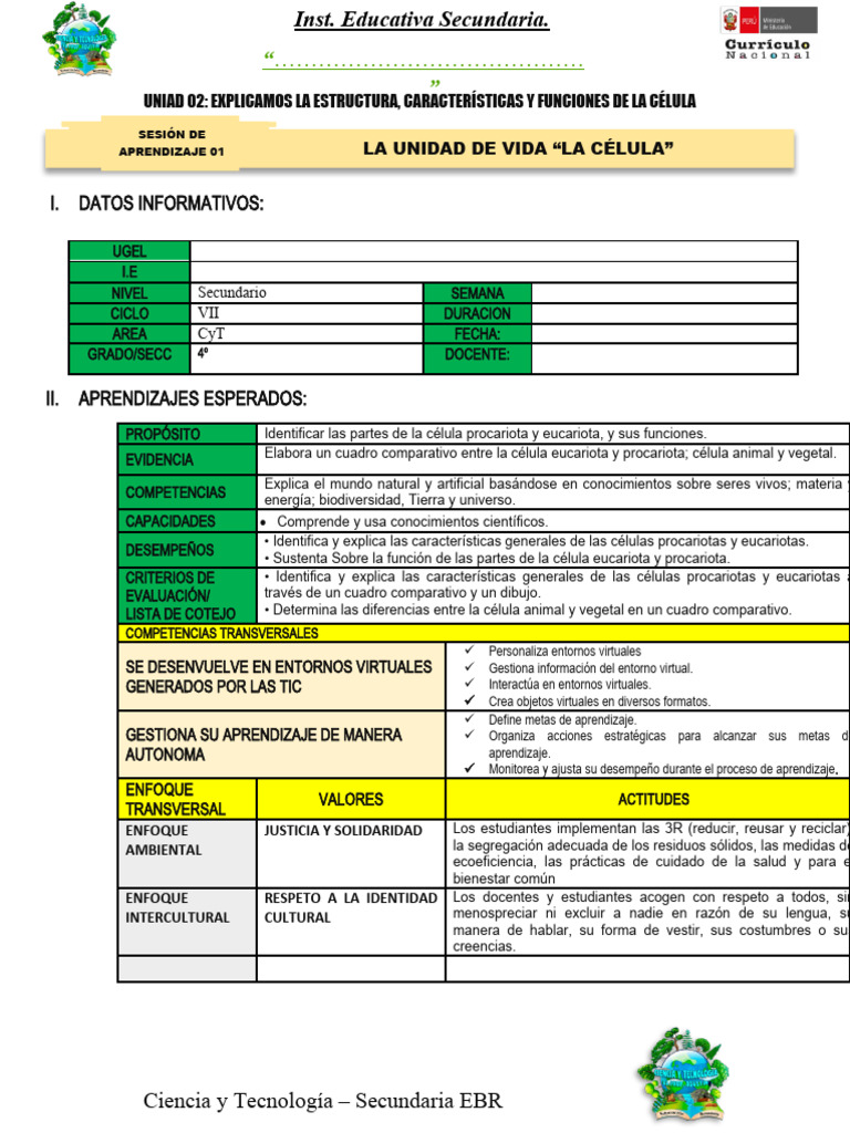 A-4º Ses Act 1-Cyt-Und 2 | Descargar gratis PDF | Aprendizaje | Biología Celular)