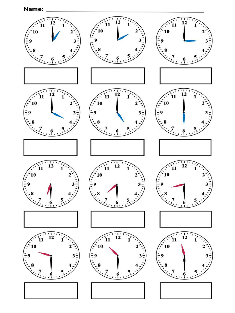 Black Simple Illustrative Telling Time Clock Worksheets | PDF
