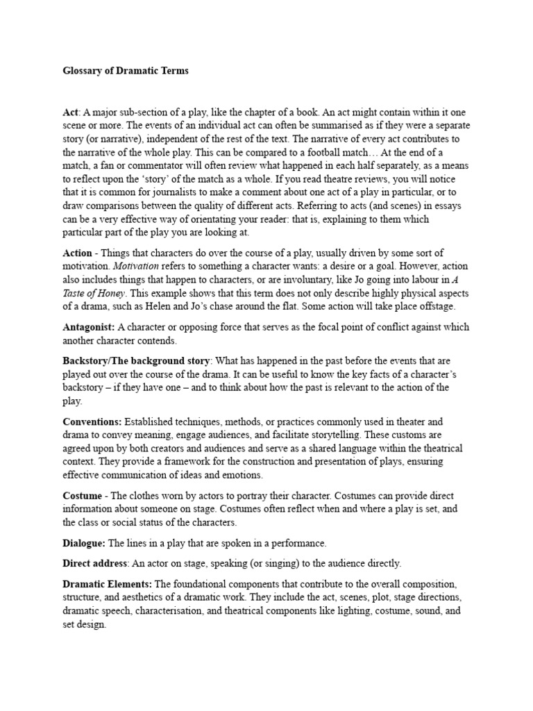 Glossary of Dramatic Terms | PDF | Play (Theatre) | Plot (Narrative)