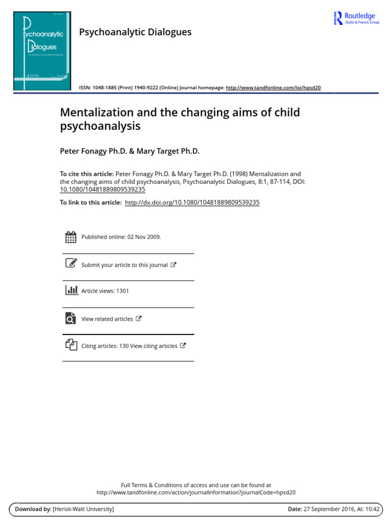 FONAGY, P. & TARGET, M. Mentalization and The Changing Aims of Child ...