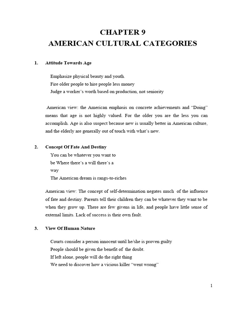 Weekly Module 9 American Cultural Categories | PDF | Self Esteem | Destiny
