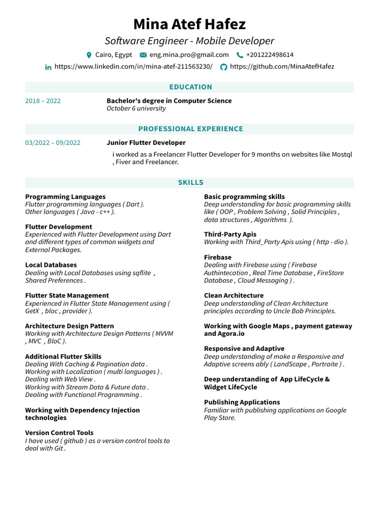 MinaAtef - MobileDeveloper (Flutter) - CV | PDF | Application Software ...
