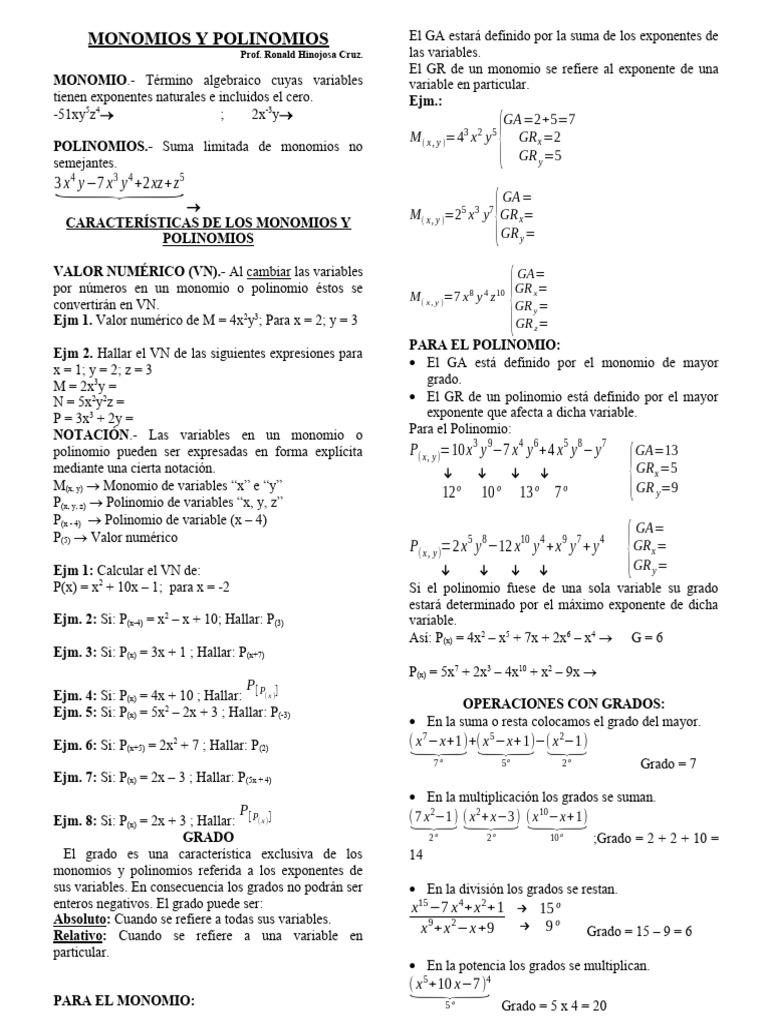 Monomios y Polinomios | PDF | Álgebra abstracta | Algoritmos