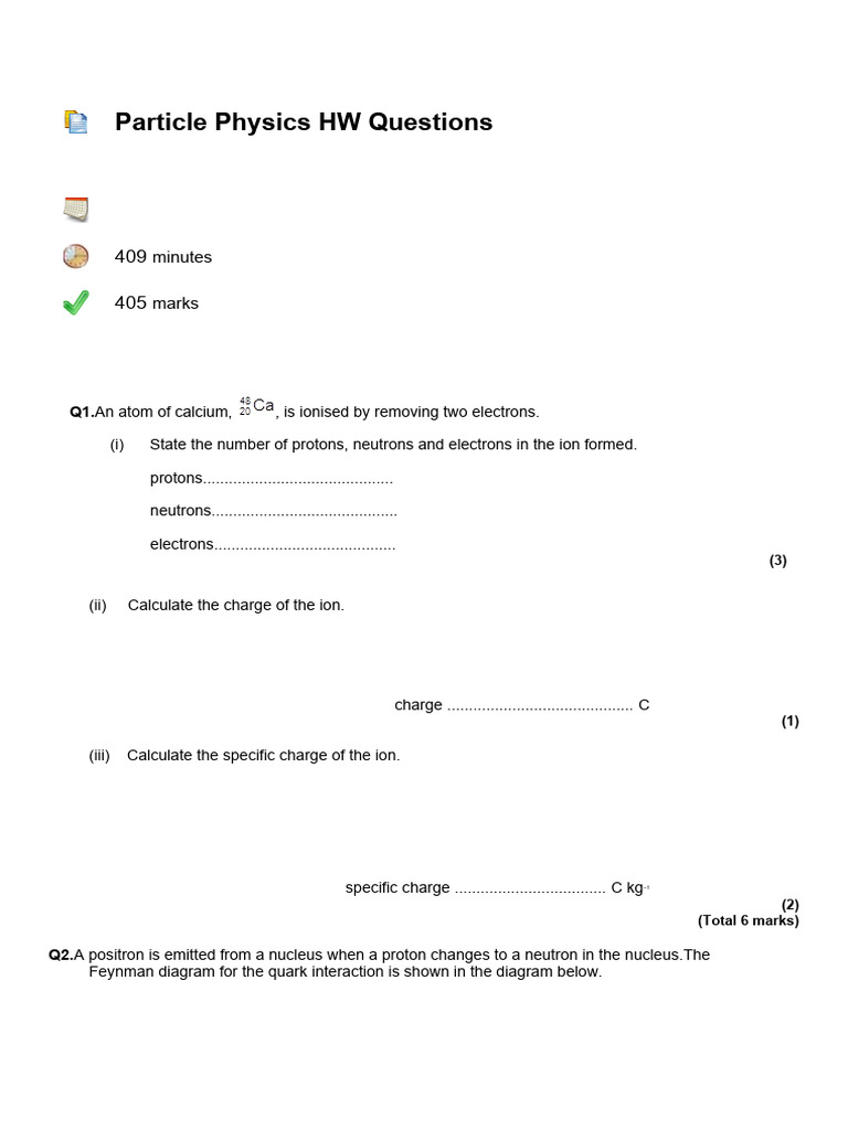Particle Physics Homework Questions | PDF | Proton | Elementary Particle