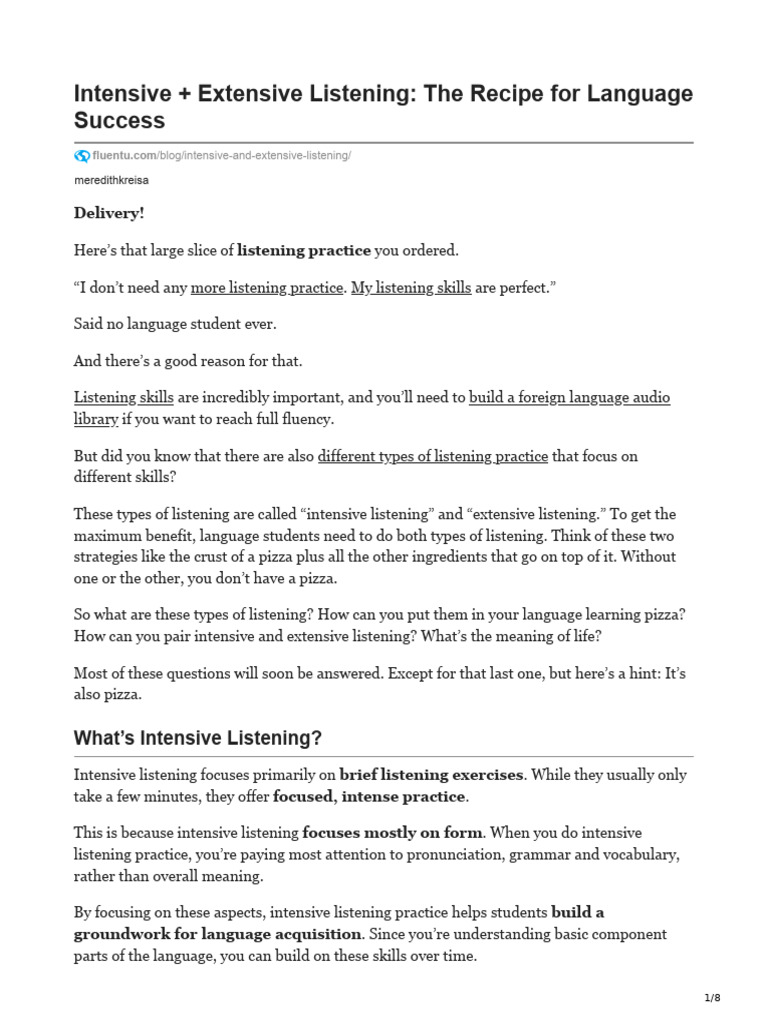 Intensive and Extensive Listening | PDF | Vocabulary | Fluency