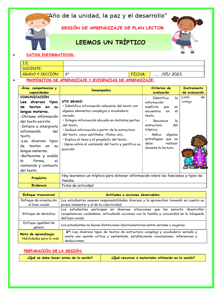 Ses Juev PL Leemos Un Triptico | PDF | Evaluación | Aprendizaje Ses Juev PL Leemos Un Triptico | PDF | Evaluación | Aprendizaje