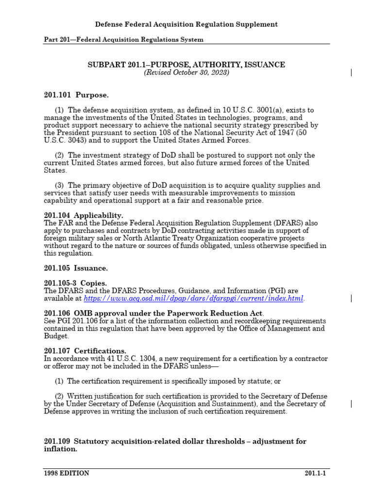 (Revised October 30, 2023) : Defense Federal Acquisition Regulation ...