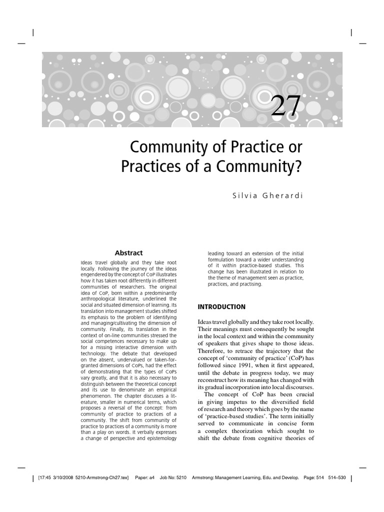 Texto 4 - Gherardi - 2009 - Community of Practice or Practices of A Community | PDF | Community ...