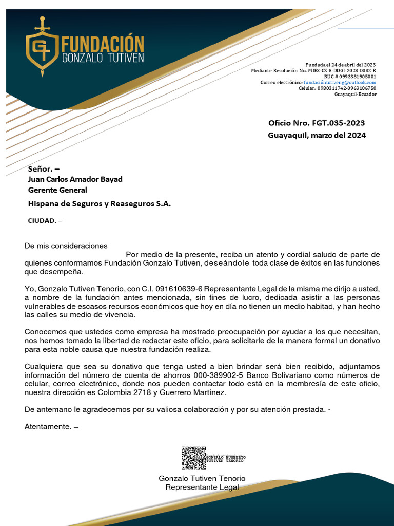 Solicitud de Donativo Fundación Tutiven | PDF